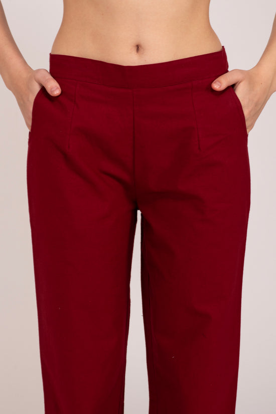 Maroon Wide Leg Cotton Pant – Albelie